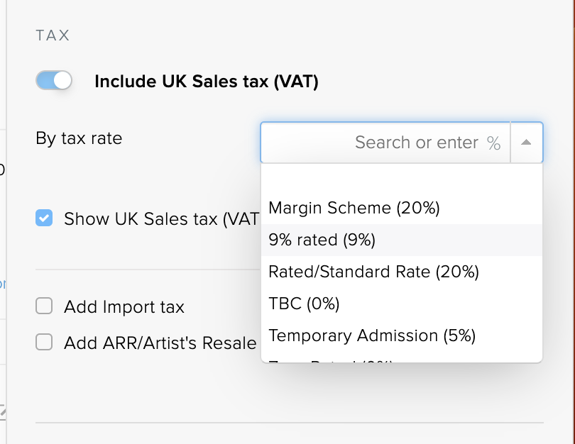 Adding tax to an invoice – Artlogic Support